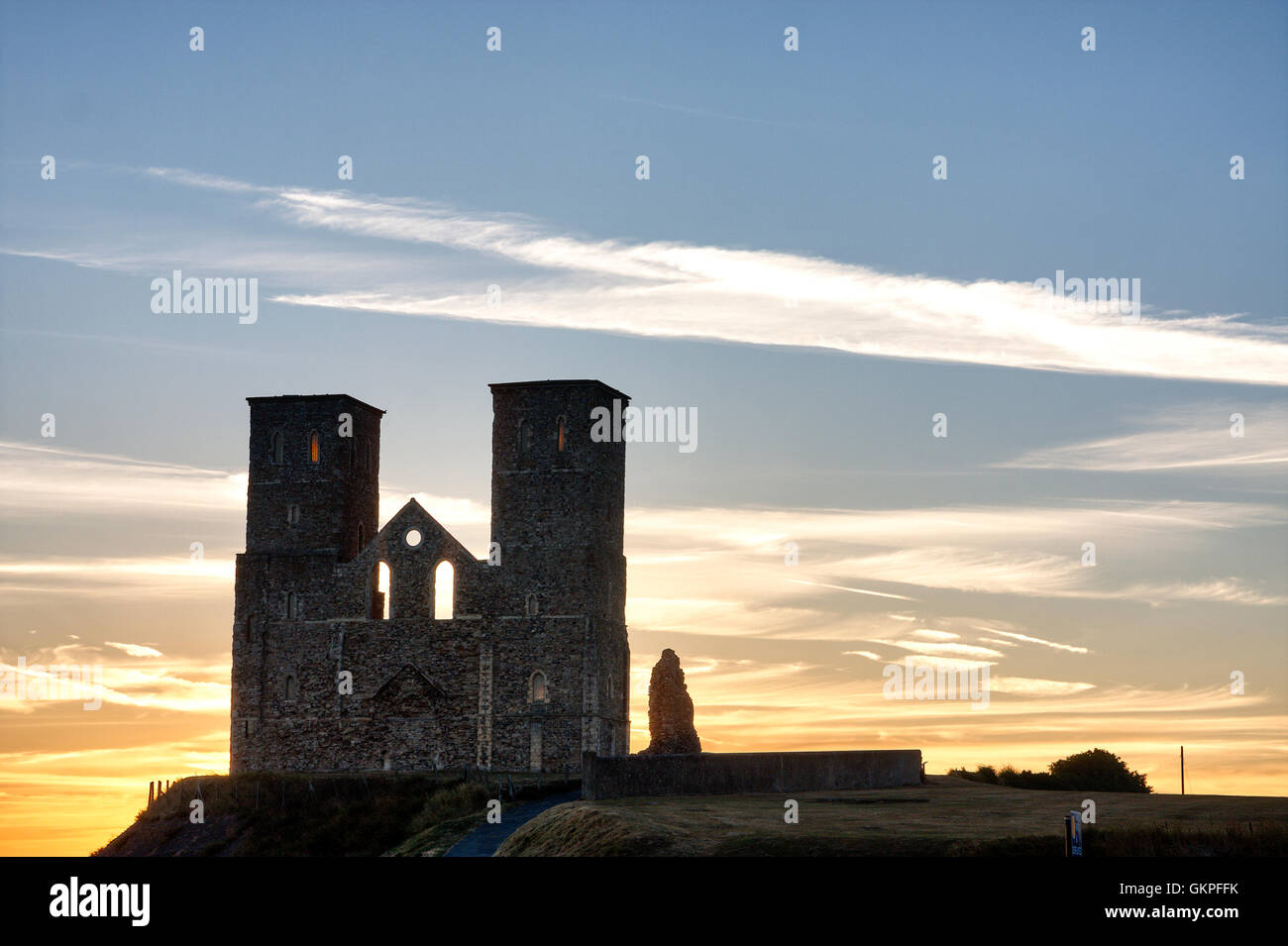 Silhouette of the twin towers of the ruins of the Anglo-Saxon church at ...