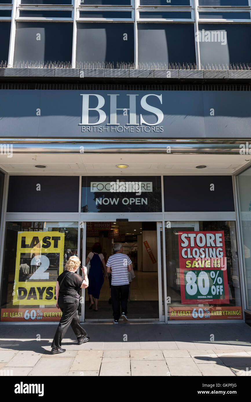 Watford, UK. 23 August 2016. The BHS store in Watford, in north west ...