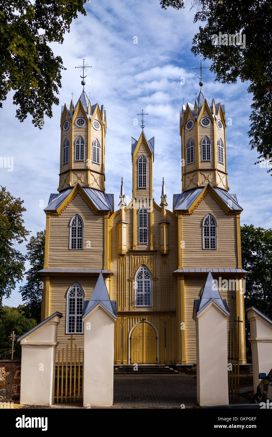 Unique wooden Neo-Gothic church, Nemajunai, Lithuania Stock Photo - Alamy