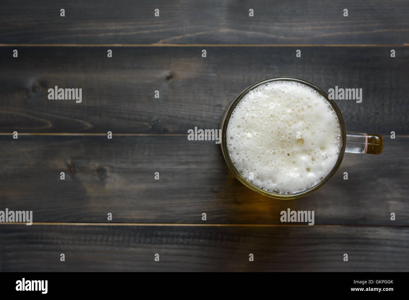glass beer on wooden background with copy space, top view Stock Photo ...