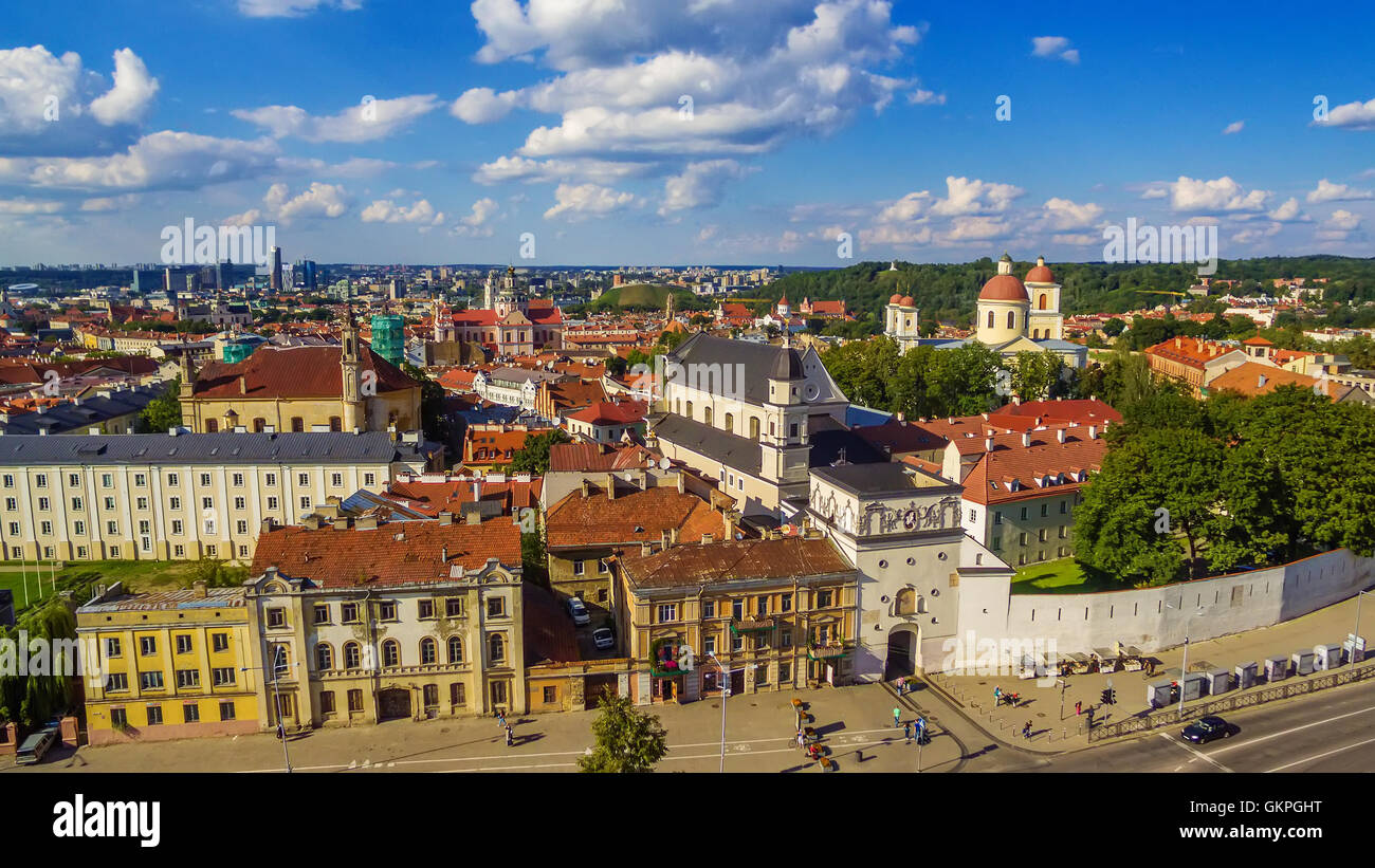 AERIAL. Old Town in Vilnius, Lithuania: the Gate of Dawn Stock Photo ...