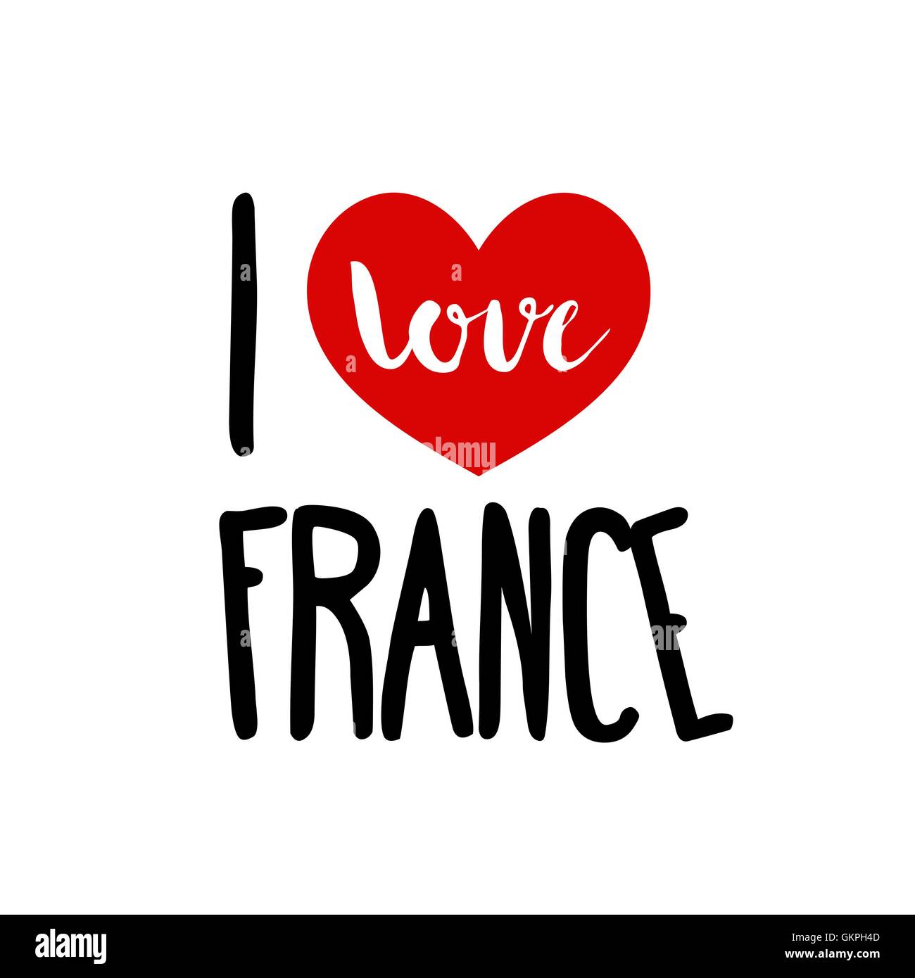 I love France. Patriotic red heart simple symbol white background ...