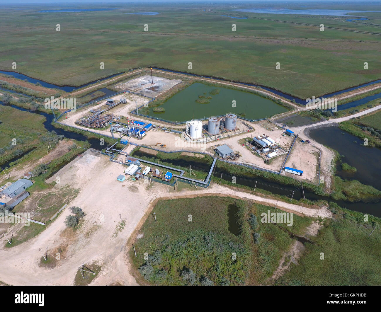 Top view of the equipment for oil separation. Equipment for the drying ...