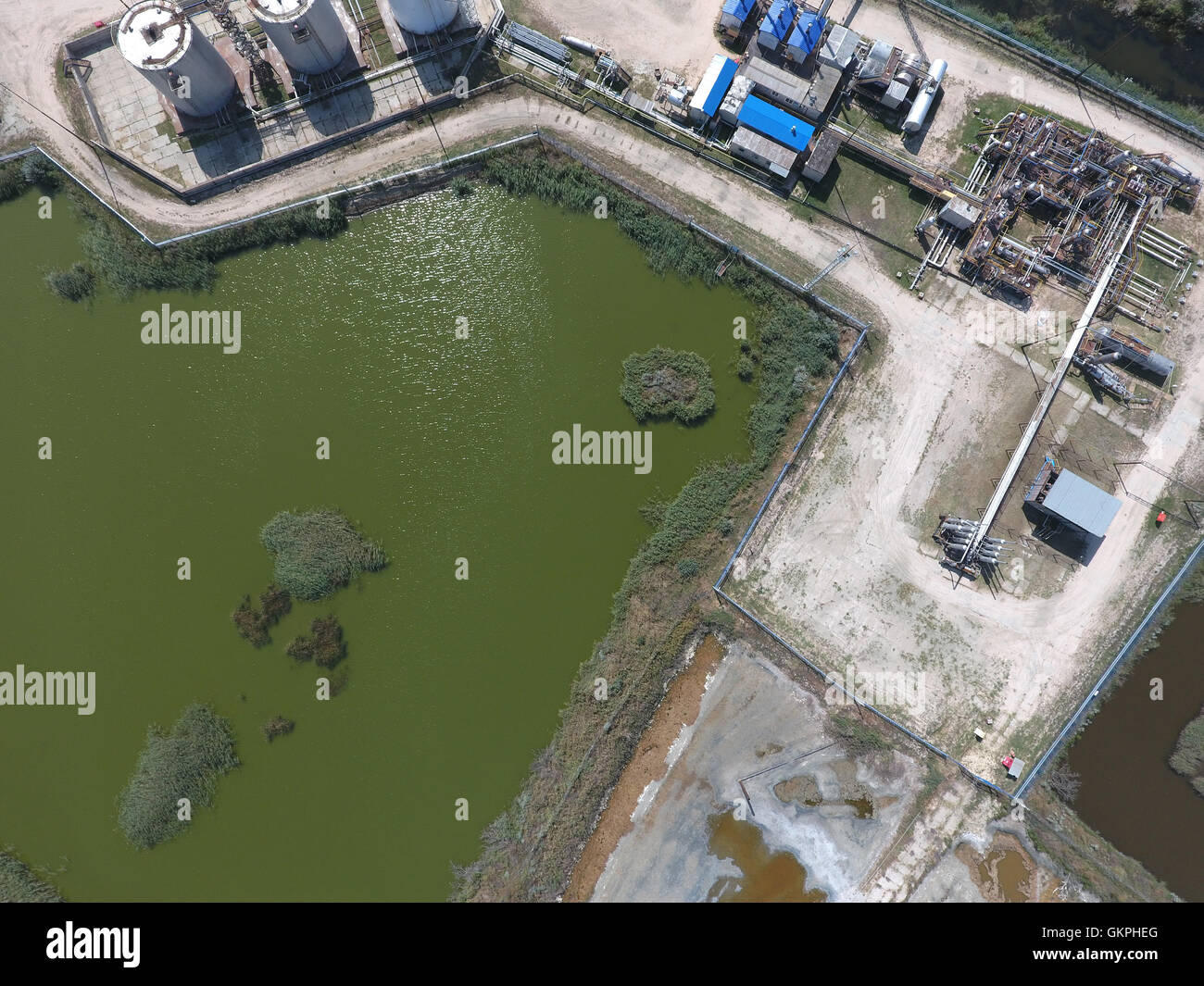 Top view of the equipment for oil separation. Equipment for the drying gas and condensate ...