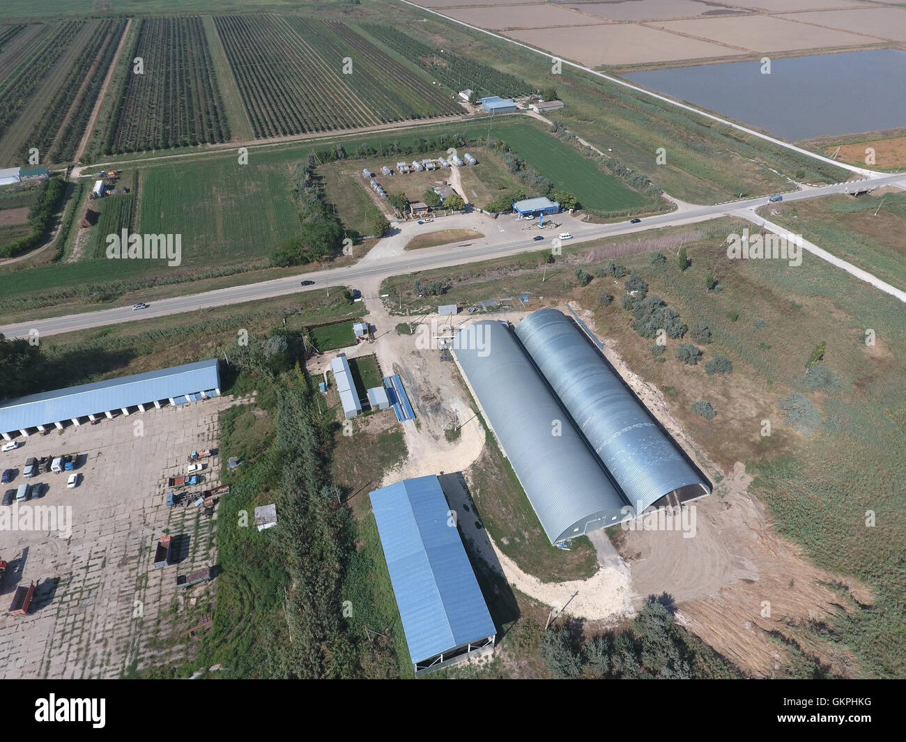 Top view of the hangars. Hangar of galvanized metal sheets for the ...
