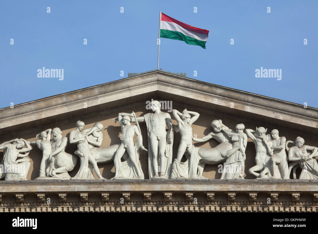 Battle of Centaurs and Lapiths depicted on the tympanum above the main ...