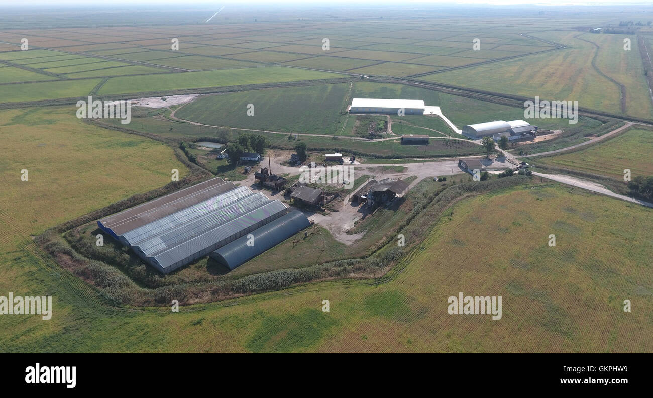 Top view of the hangars. Hangar of galvanized metal sheets for the ...