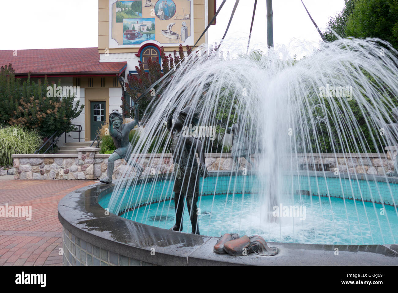 Fountain in the visitor center plaza in Frankenmuth, Michigan Stock ...