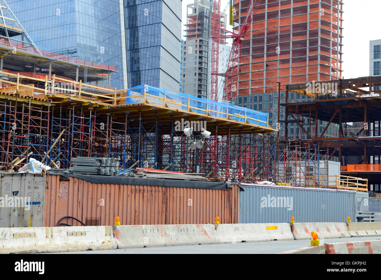 Construction site of new commercial building with skeleton buildings ...