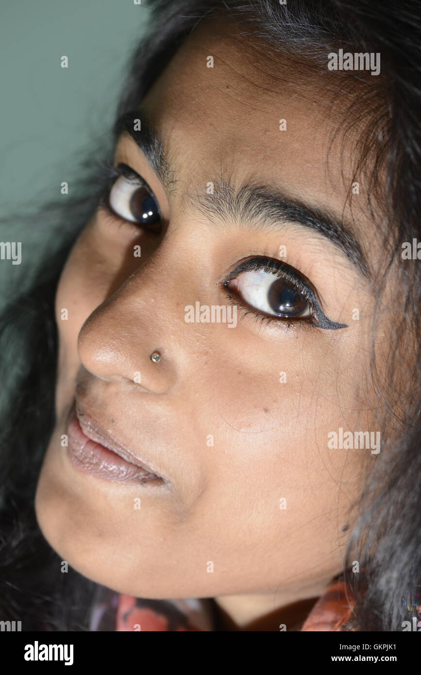 Close-up portrait of a dusky, beautiful Indian model Stock Photo - Alamy