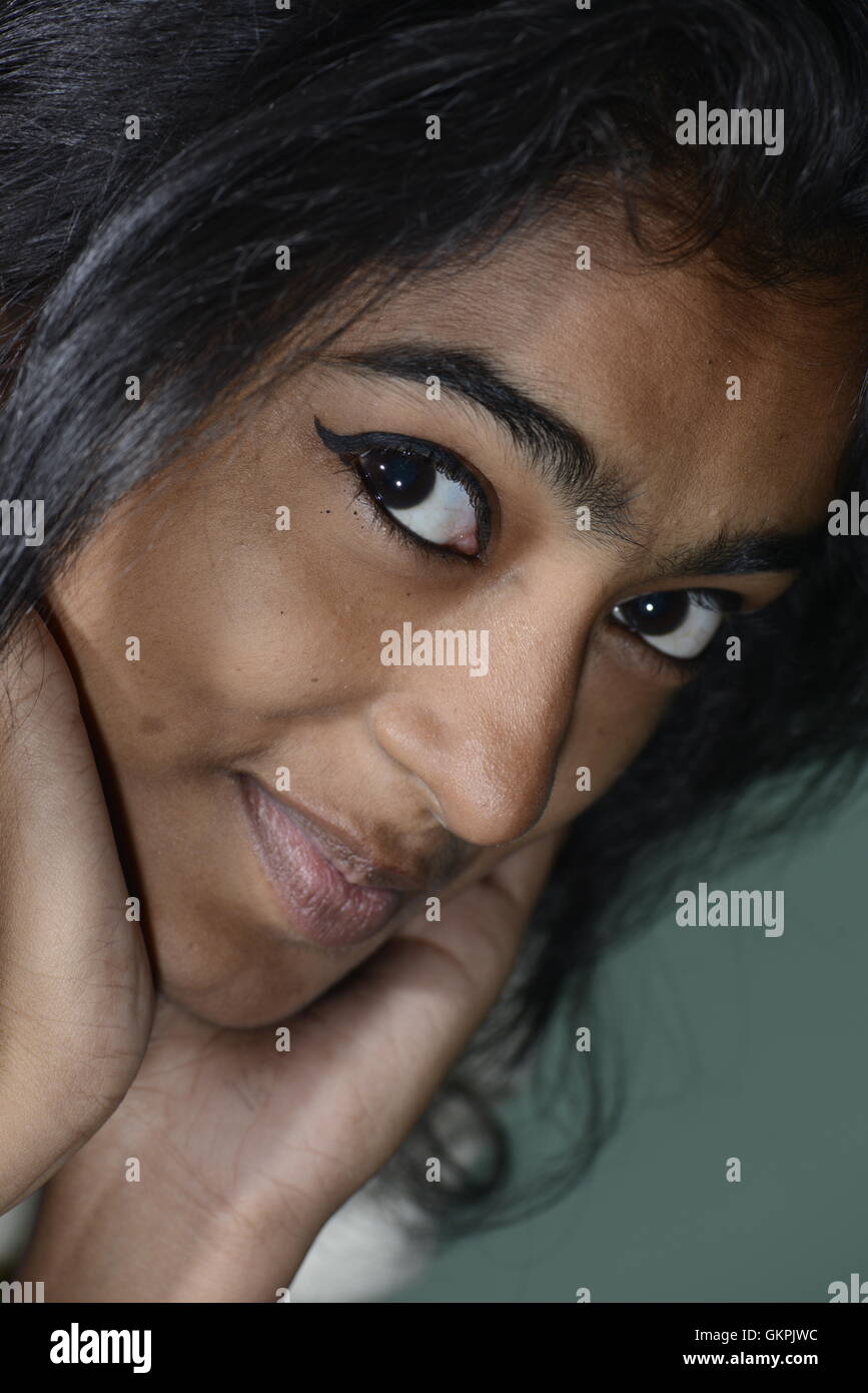 Close-up portrait of a dusky, beautiful Indian model Stock Photo - Alamy