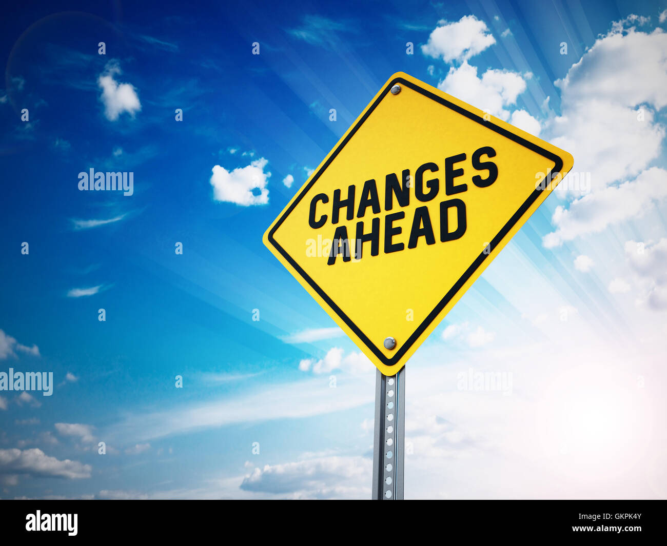 Changes ahead sign against blue sky. 3D illustration Stock Photo - Alamy