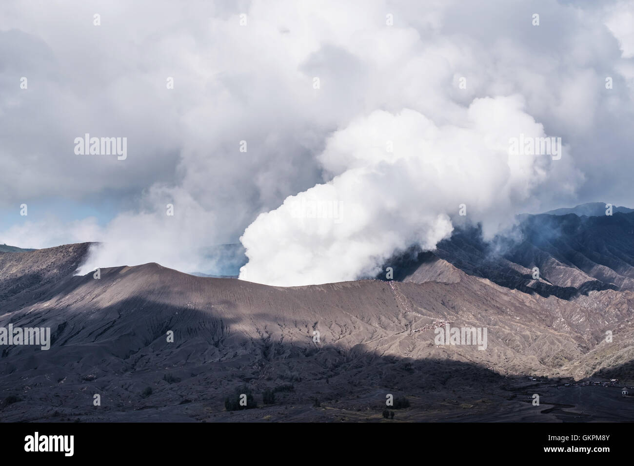 Landscaped of erupting Mount Bromo volcano, in Indonesia Stock Photo ...