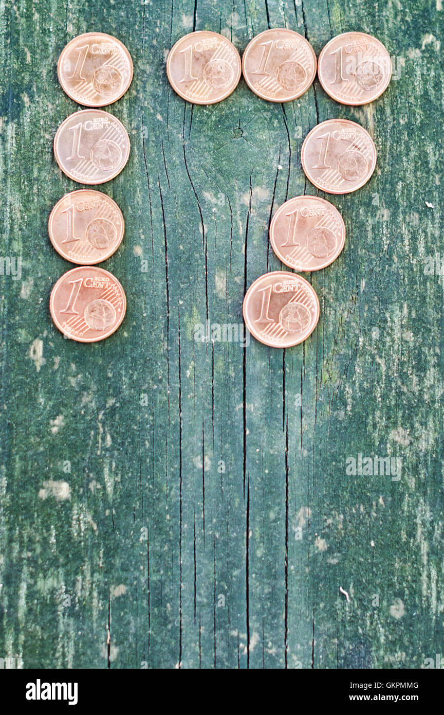 Number 17 seventeen designed with euro coins green wood background ...