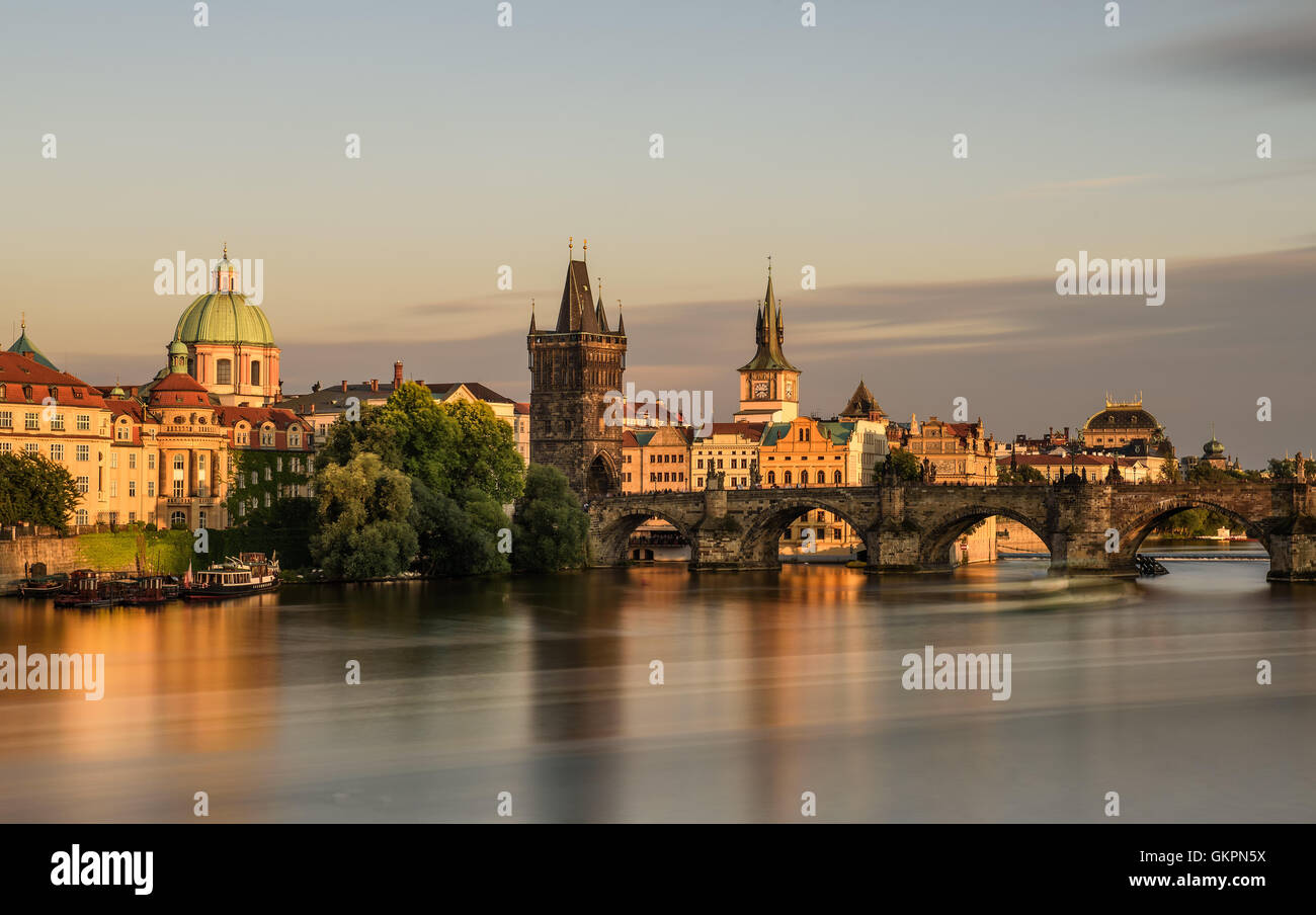 Charles bridge in the old town of Prague at sunset. Long exposure Stock ...