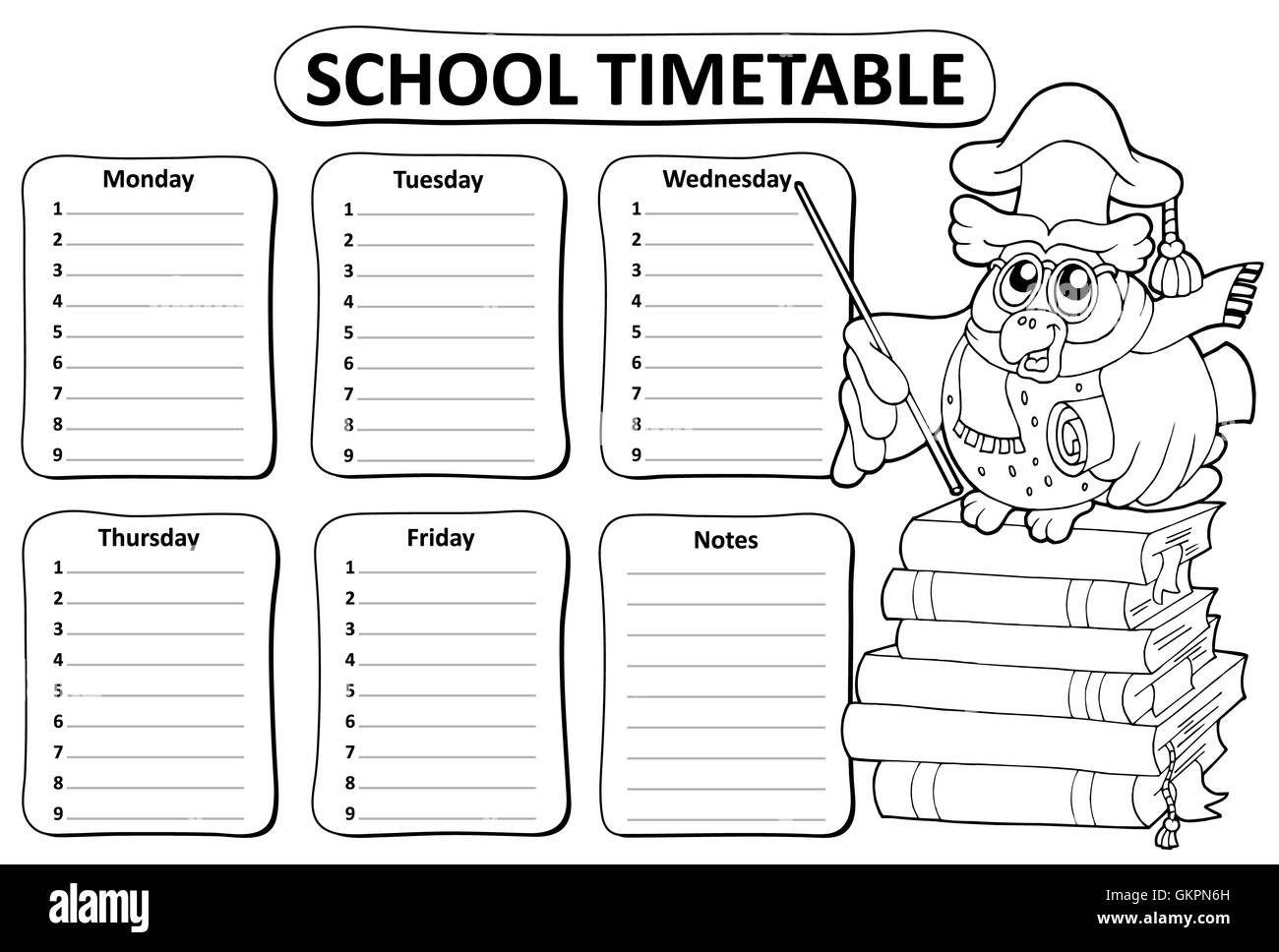 Black and white school timetable theme 9 - picture illustration Stock ...