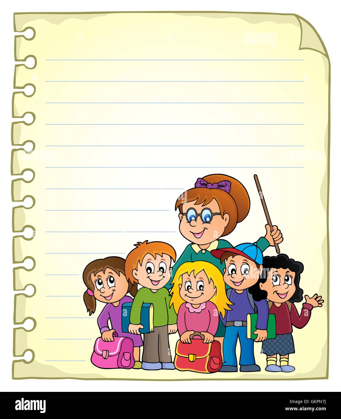 Notebook page with school class - picture illustration Stock Photo - Alamy