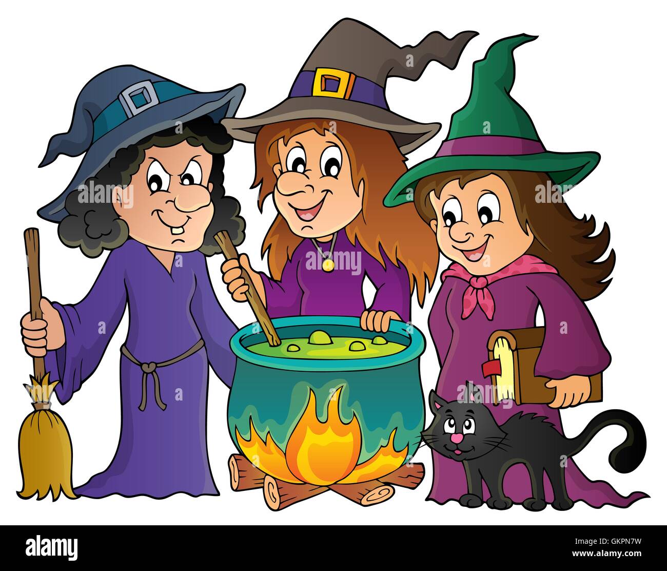 Three witches theme image 1 - picture illustration Stock Photo - Alamy