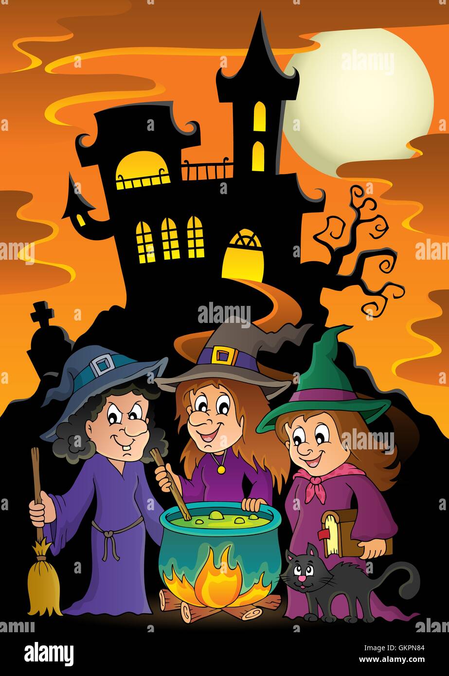 Three witches theme image 5 - picture illustration Stock Photo - Alamy