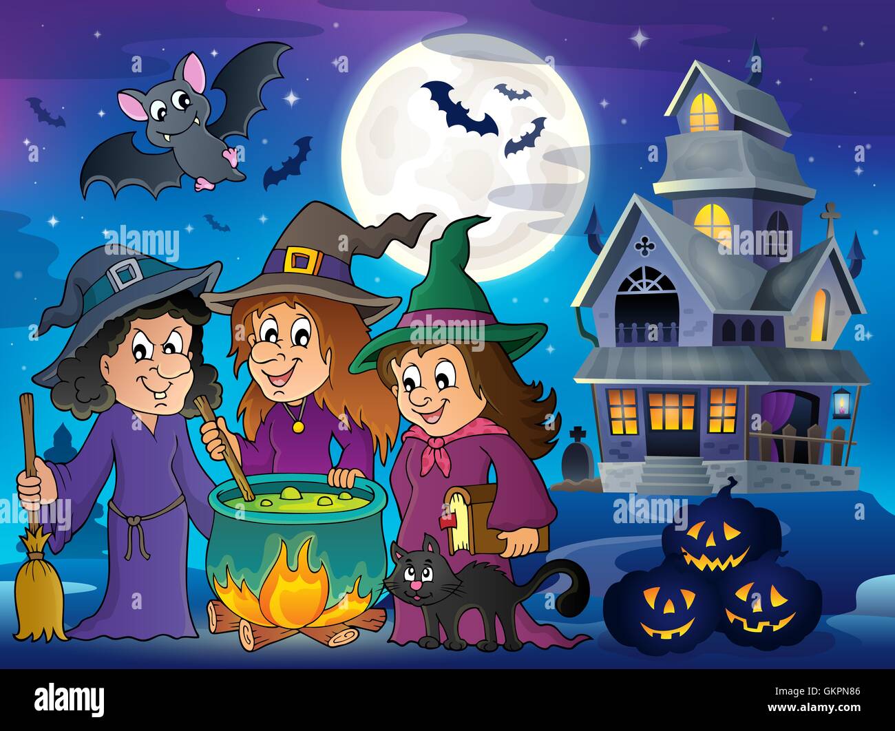 Three witches theme image 6 - picture illustration Stock Photo - Alamy