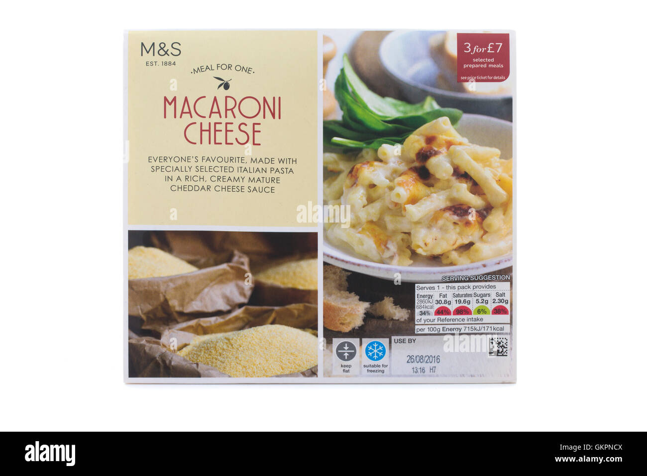 Packet of Marks and Spencer Macaroni Cheese on a White Background Stock ...