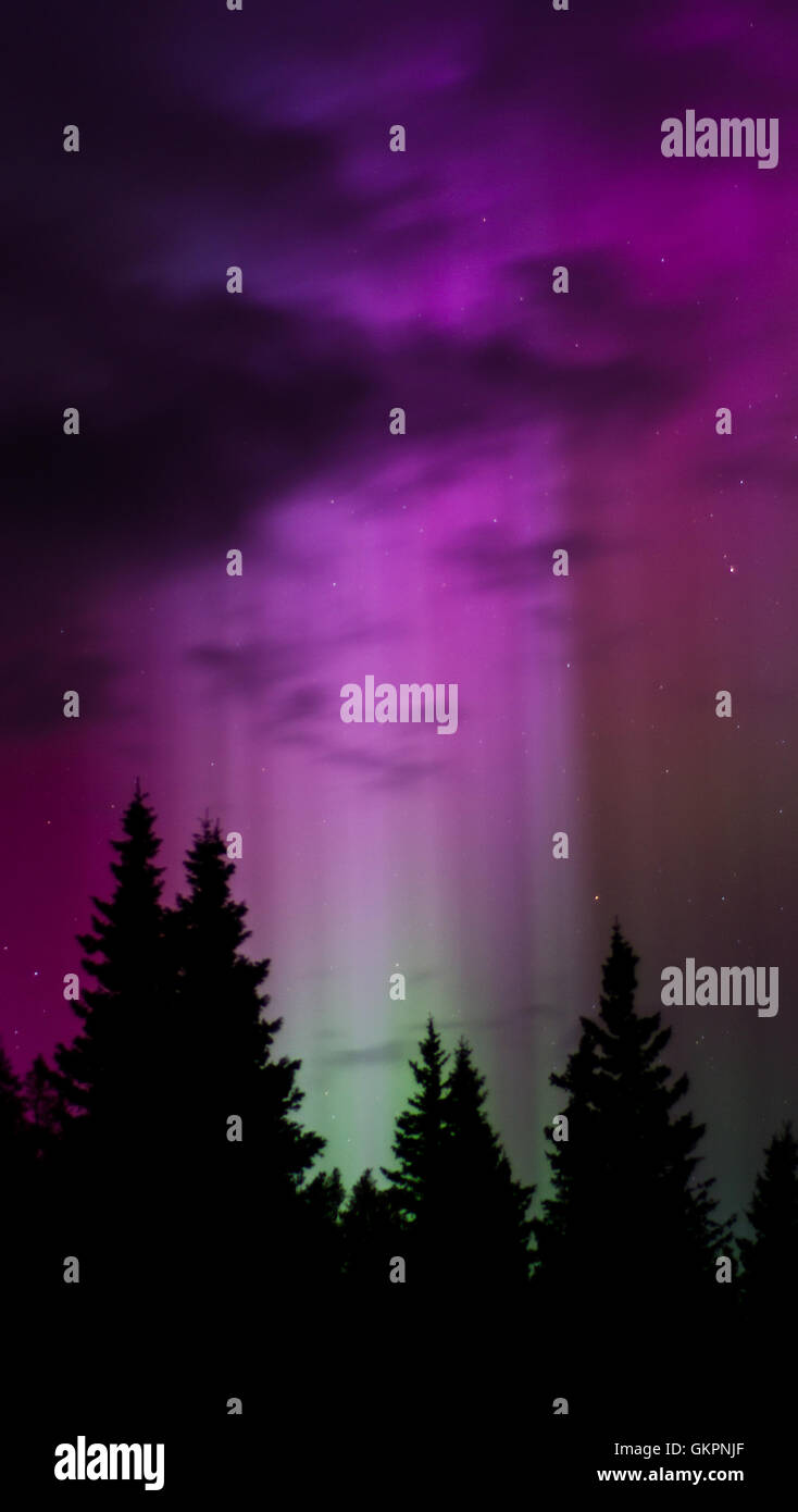 Aurora driven columns of green and light white climb towards a crimson ...