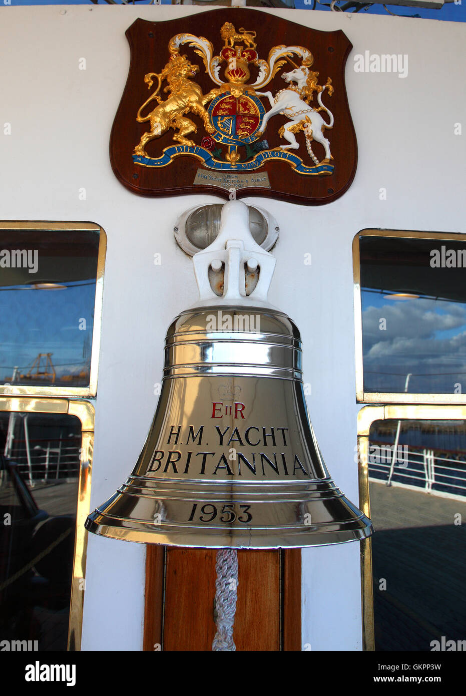 SHIP'S BELL. HMY BRITANNIA, OCEAN TERMINAL. EDINBURGH. SCOTLAND. UK ...