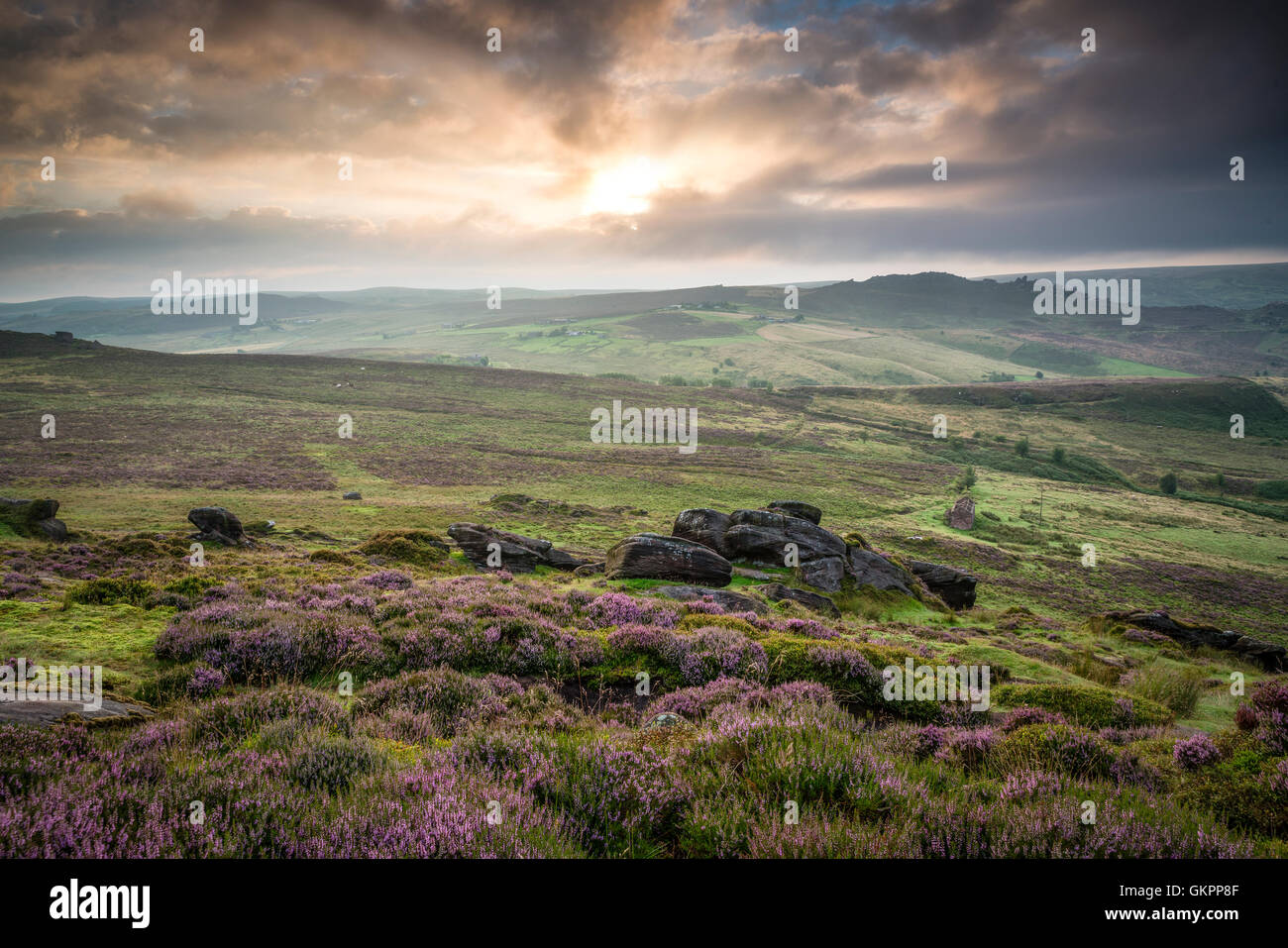 Magnificent landscape of rock formations and moorland at The Roaches in ...