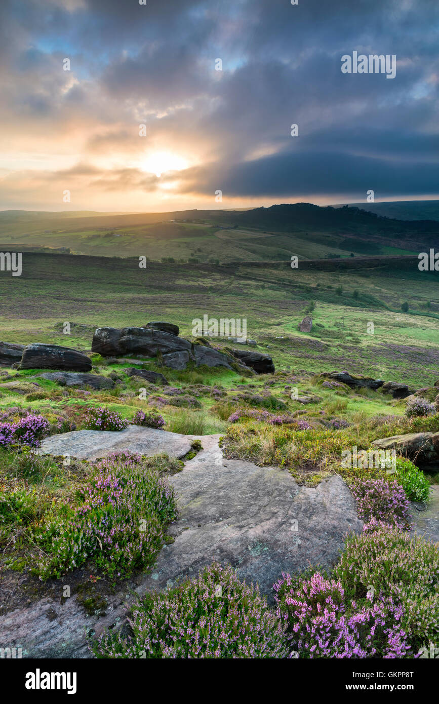 Magnificent landscape of rock formations and moorland at The Roaches in ...