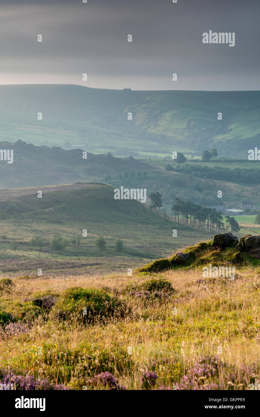 Magnificent landscape of rock formations and moorland at The Roaches in ...