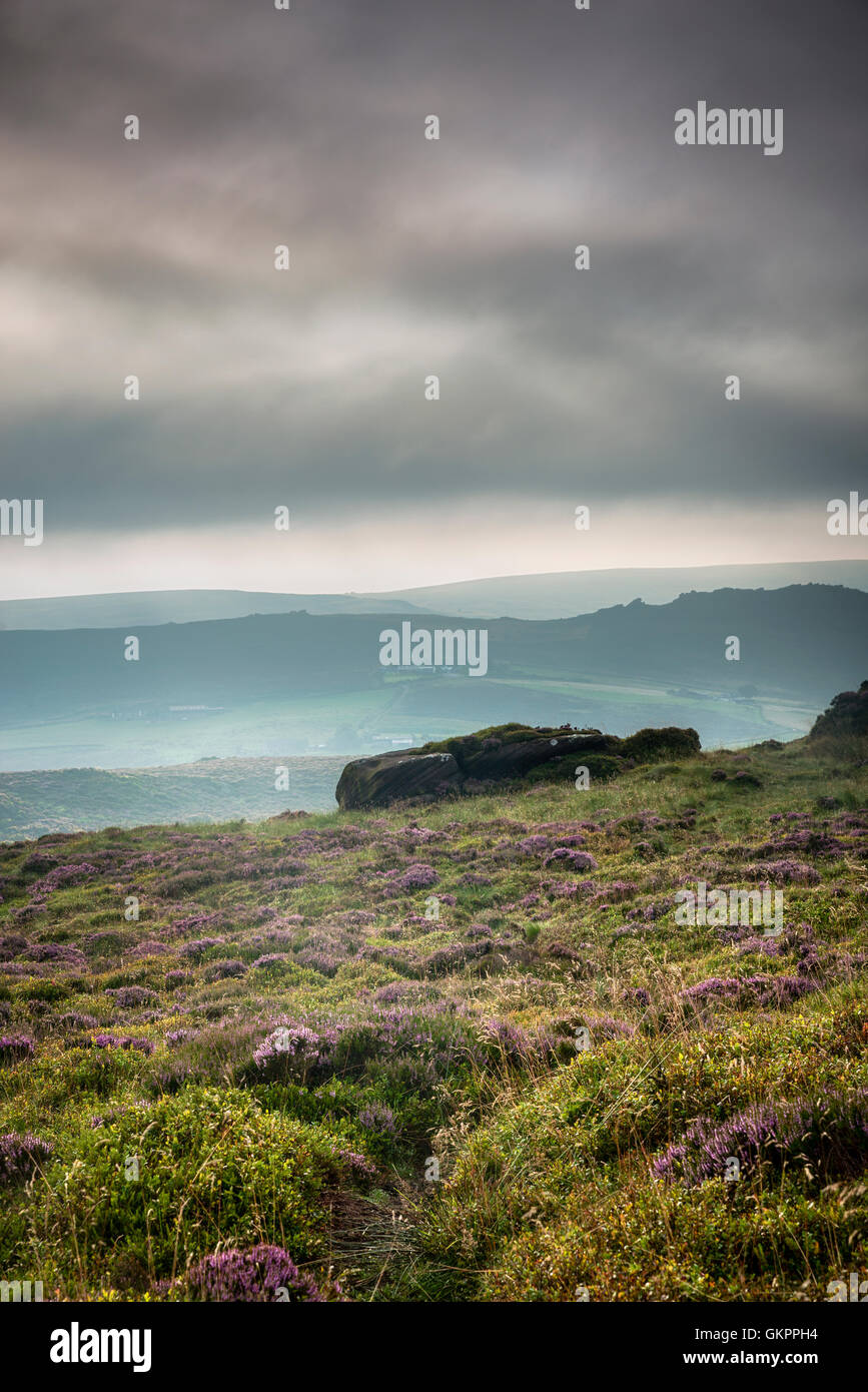 Magnificent landscape of rock formations and moorland at The Roaches in ...