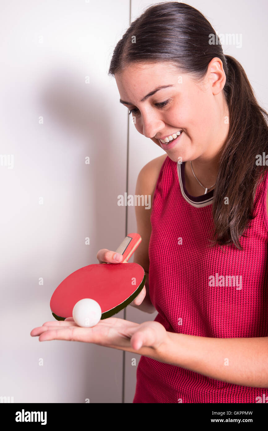 female table tennis player is concentrating on next service Stock Photo ...