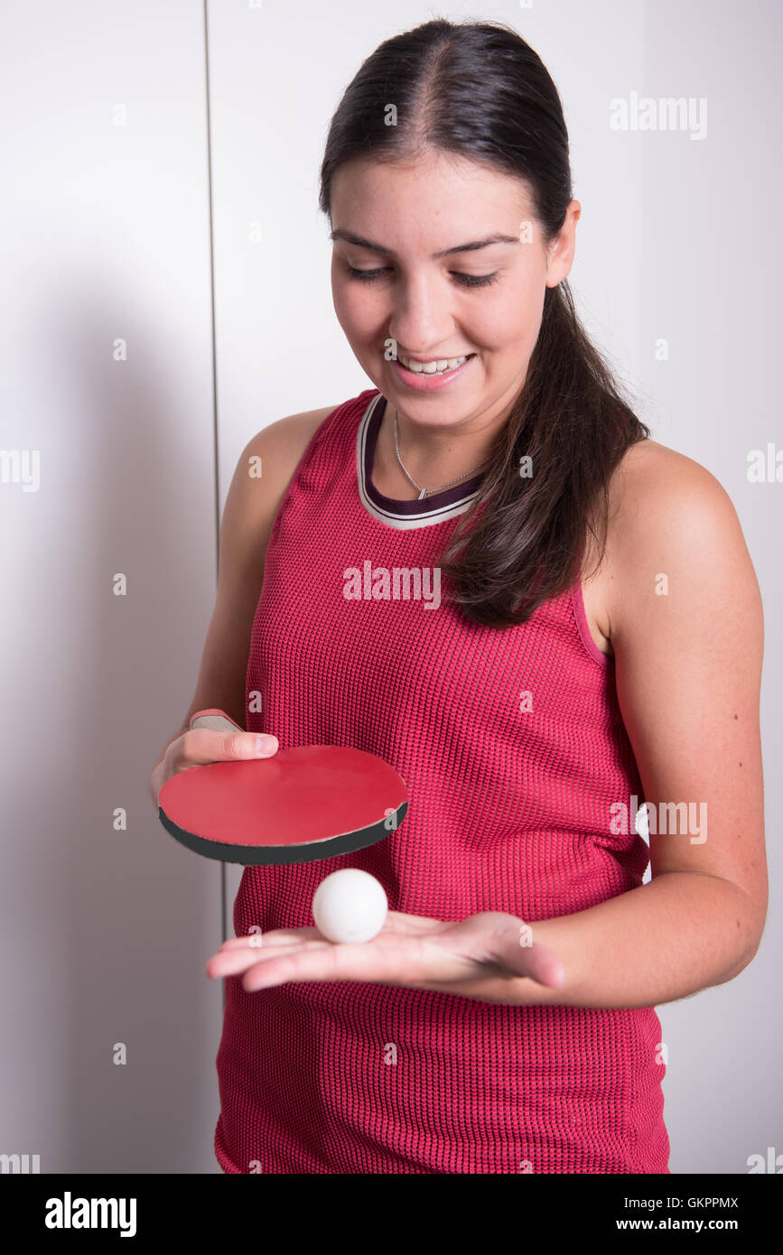 female table tennis player is concentrating on next service Stock Photo ...