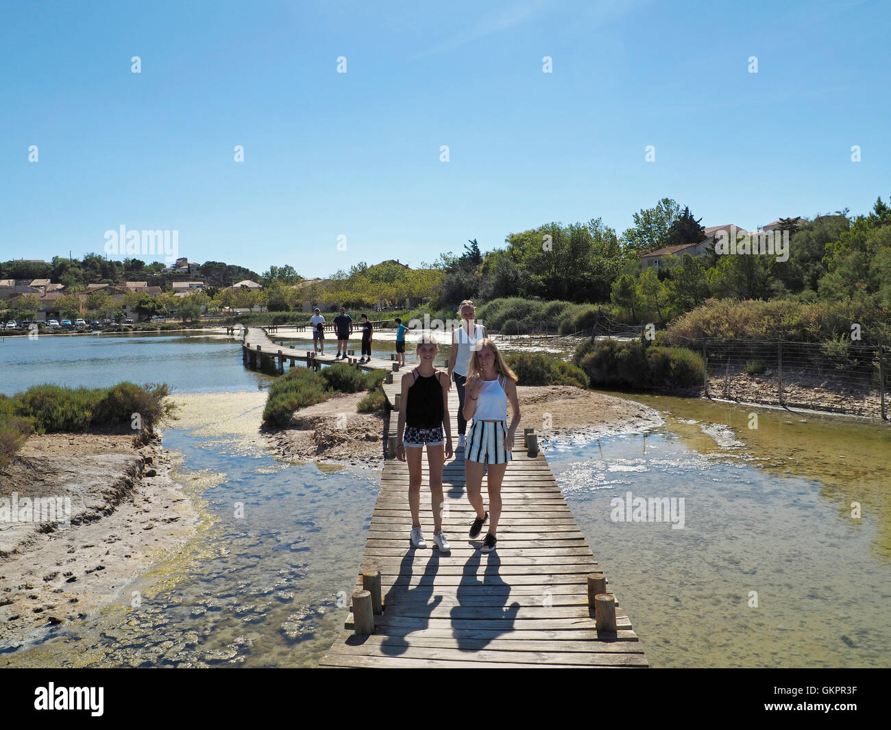 In Peyriac de Mer, Languedoc Roussillon, southern France, a walking ...