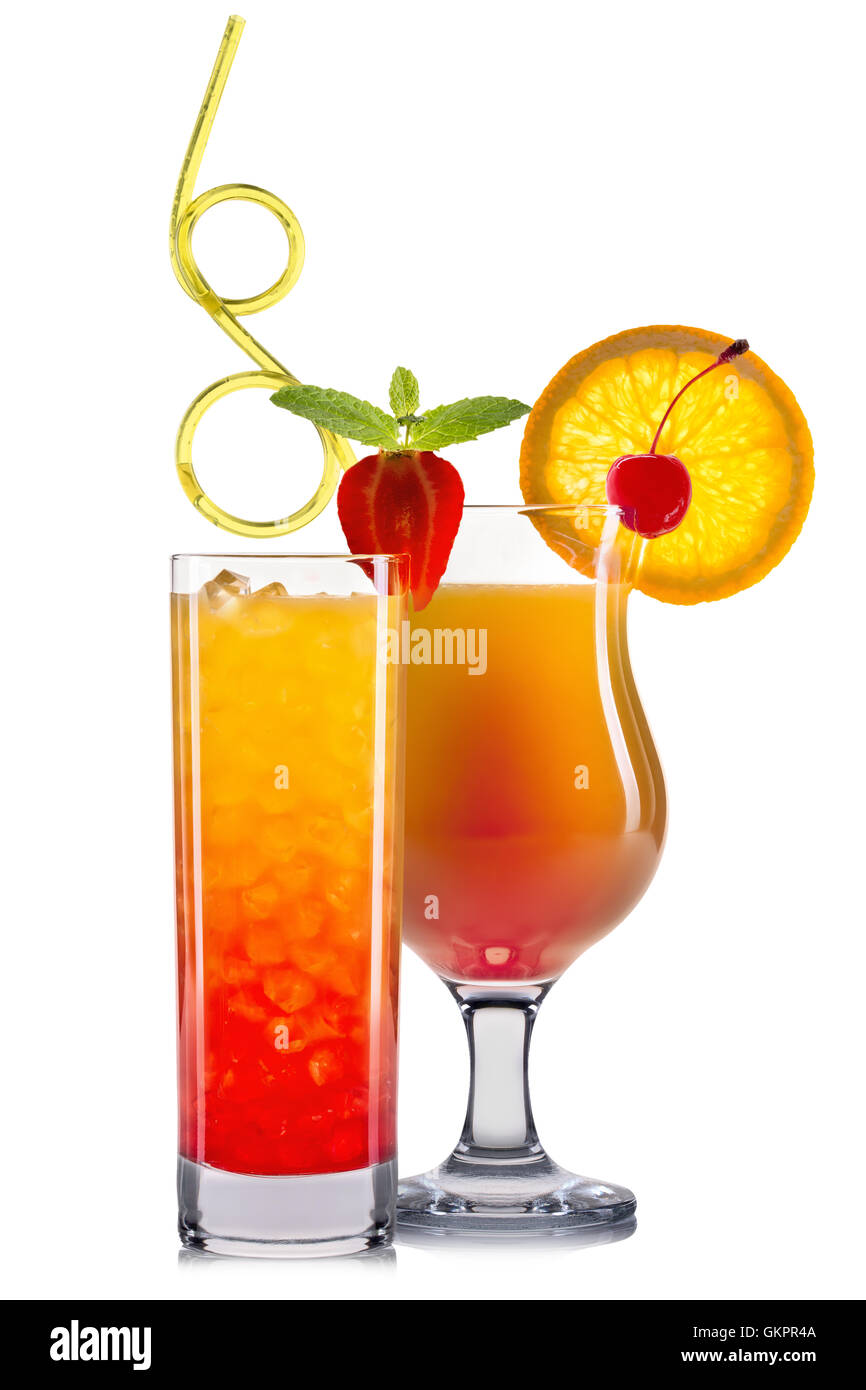 Orange cocktails with fruits isolated on white Stock Photo - Alamy