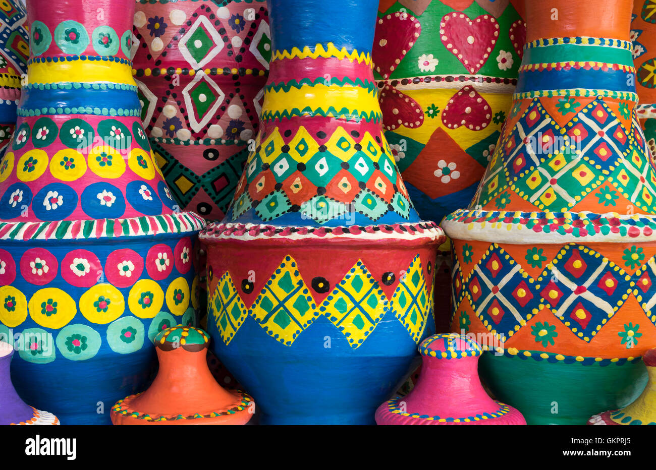 Front view showing a composition of artistic painted colorful ...