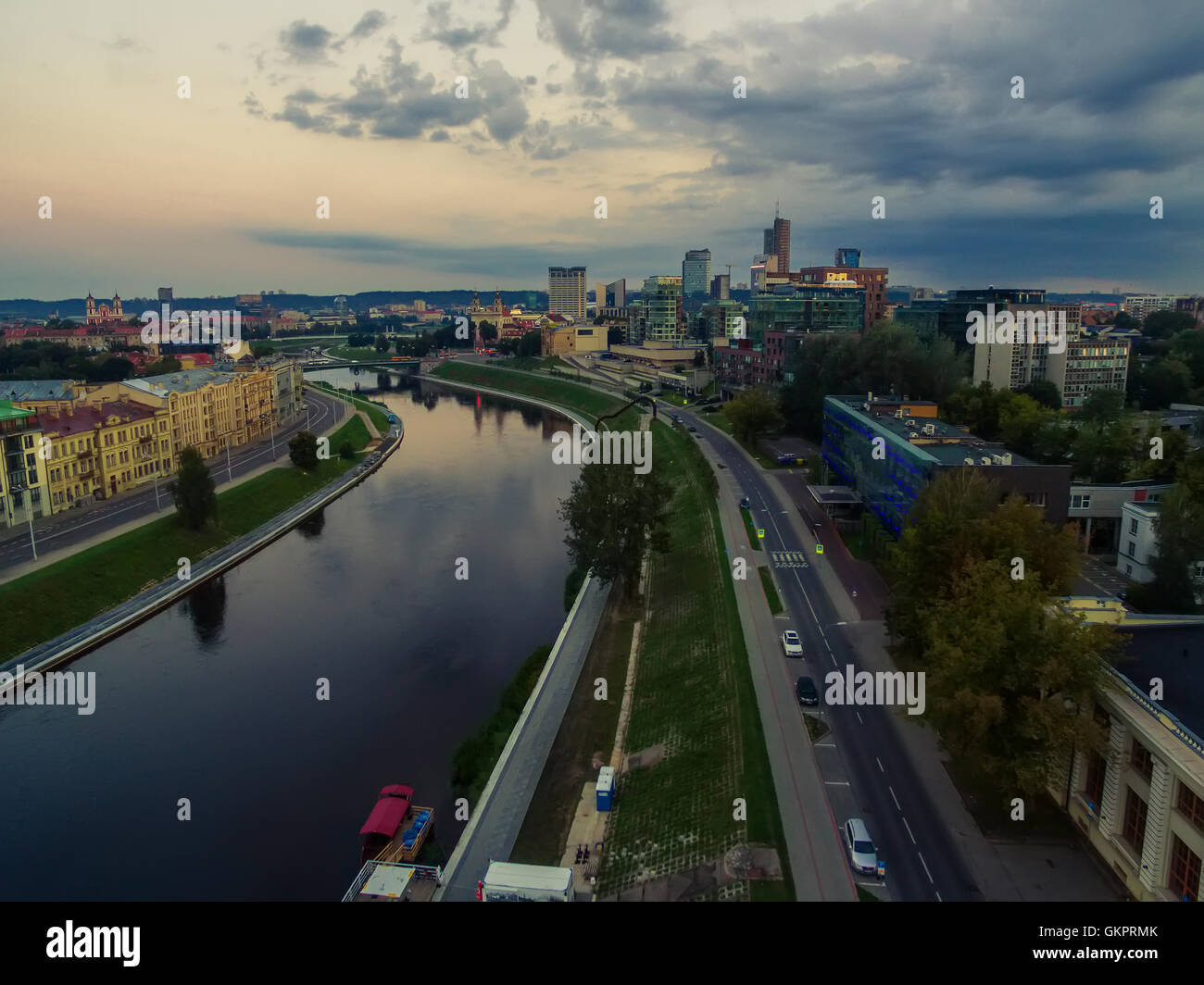 Aerial top night view of Old Town in Vilnius, Lithuania Stock Photo - Alamy