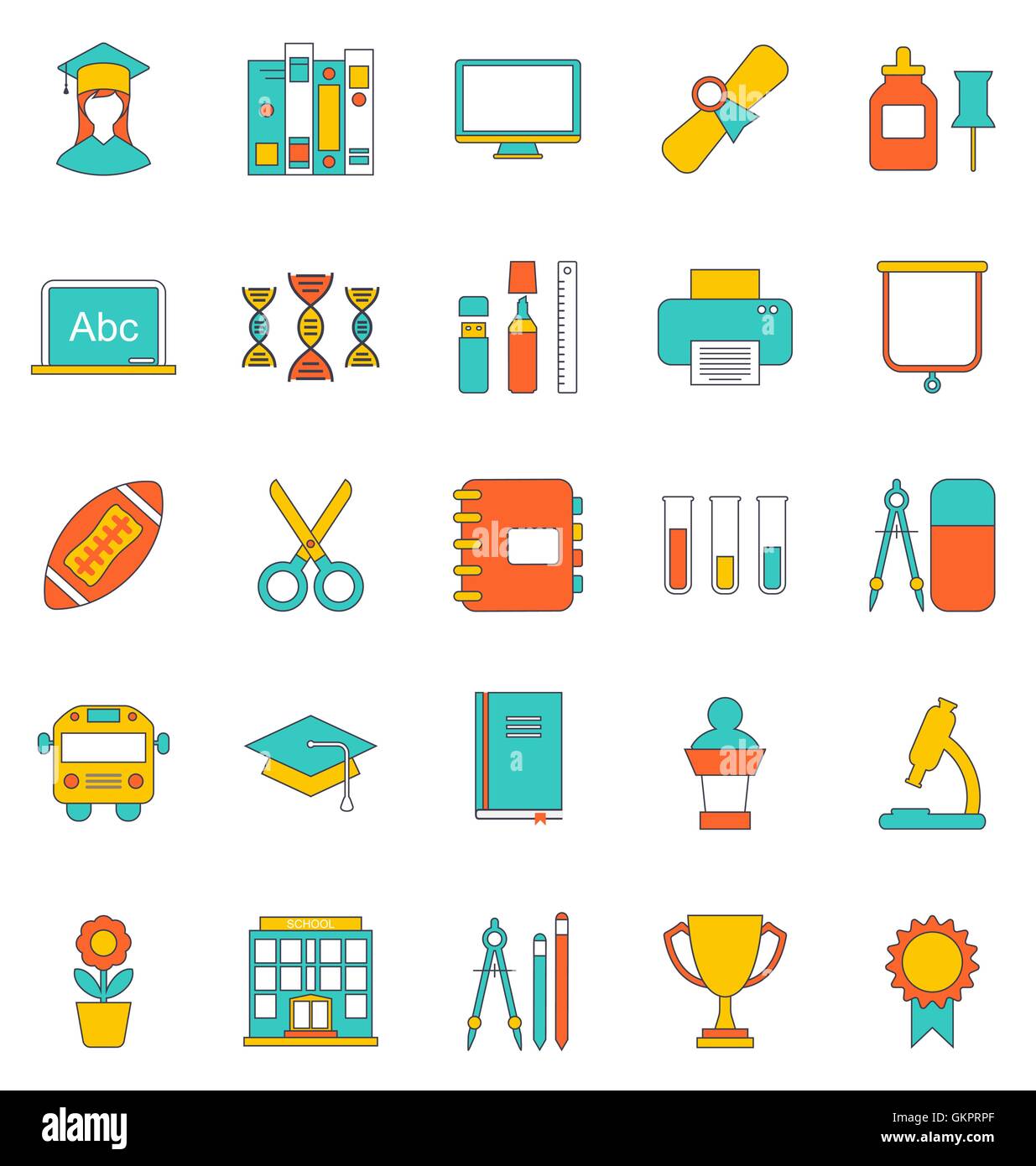 Set Flat Line Icons of School Equipment and Tools Stock Vector Image ...