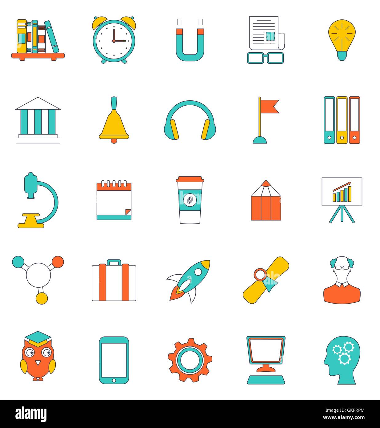 Set Flat Line Icons of School Equipment and Tools Stock Vector Image ...