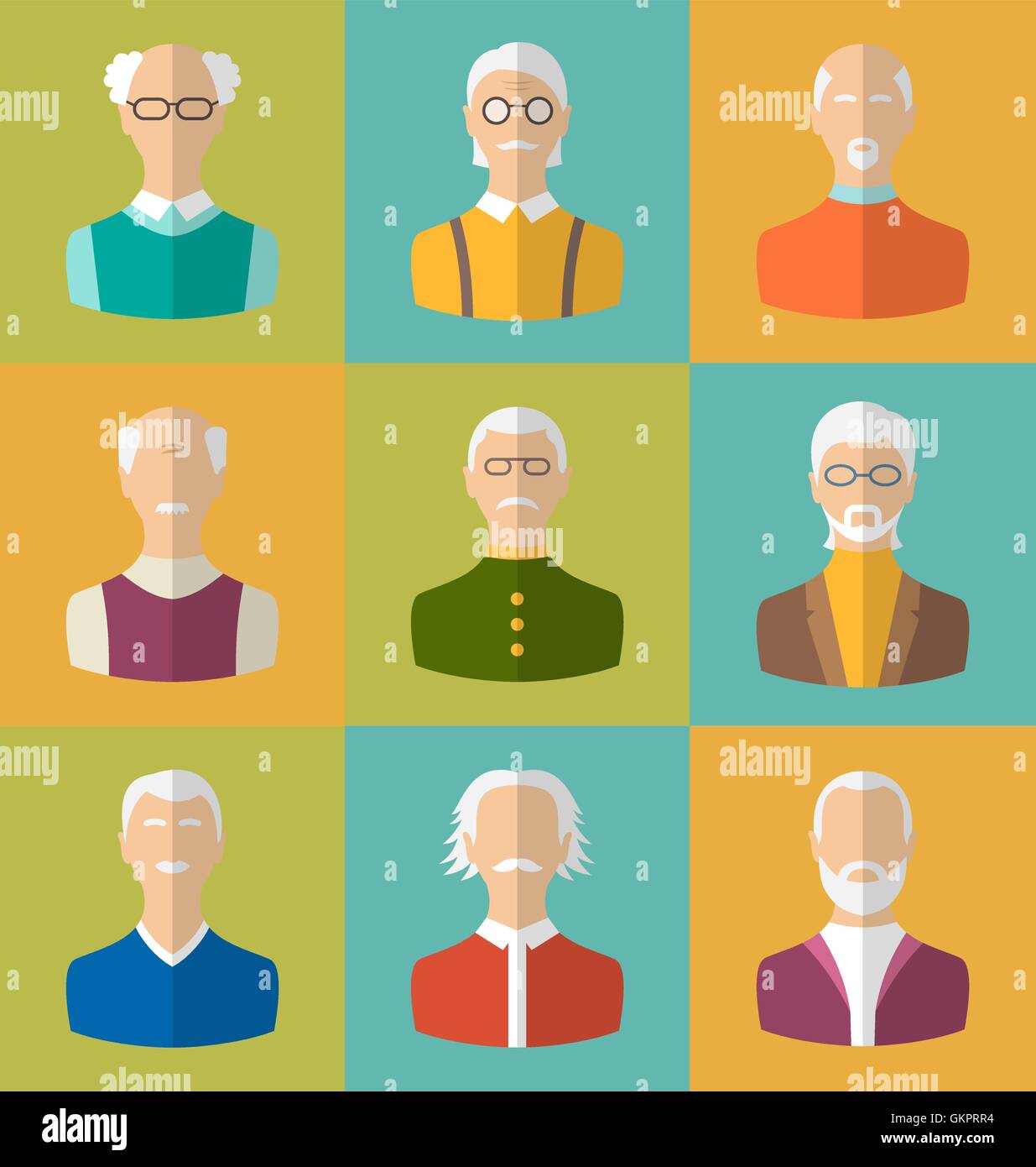 Old people Icons of Faces of Old Men. Grandfathers Characters Stock ...