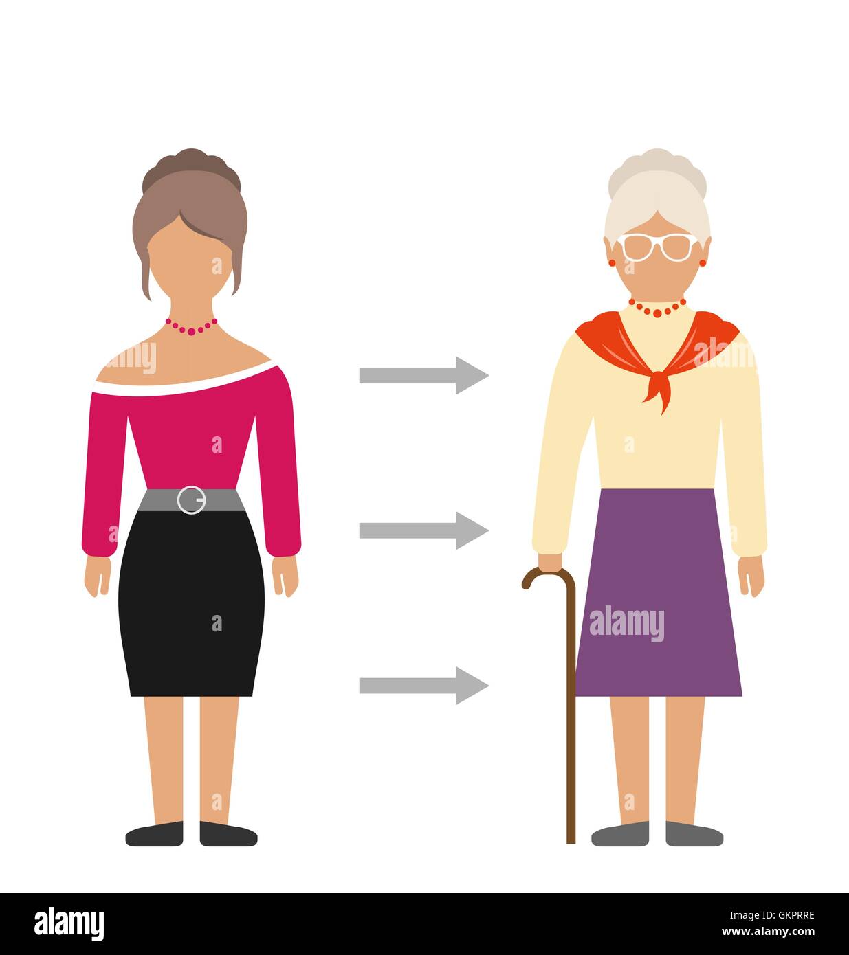Concept of Aging Process, Young and Old Woman, Comparison. Colorful ...