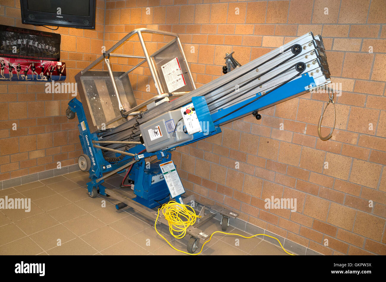 Tilt-back Genie AWP-36S Aerial Work Platform in compact position at ...