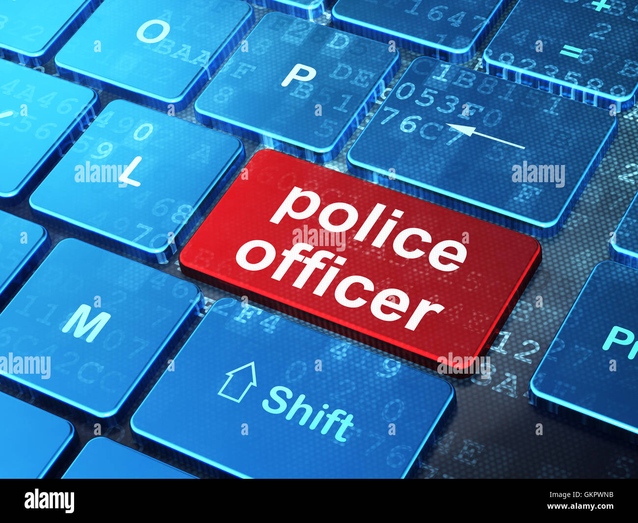 Law concept: Police Officer on computer keyboard background Stock Photo ...
