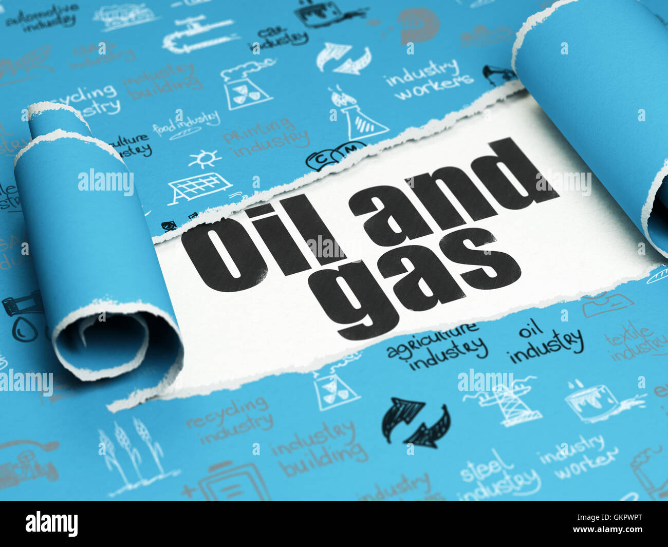 Industry concept: black text Oil and Gas under the piece of torn paper ...