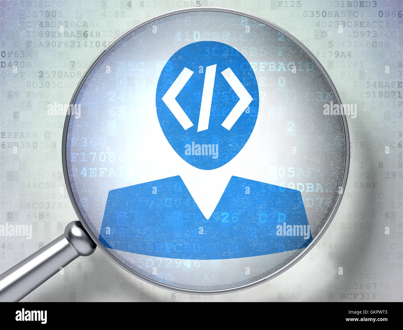 Database concept: Programmer with optical glass on digital background Stock Photo - Alamy