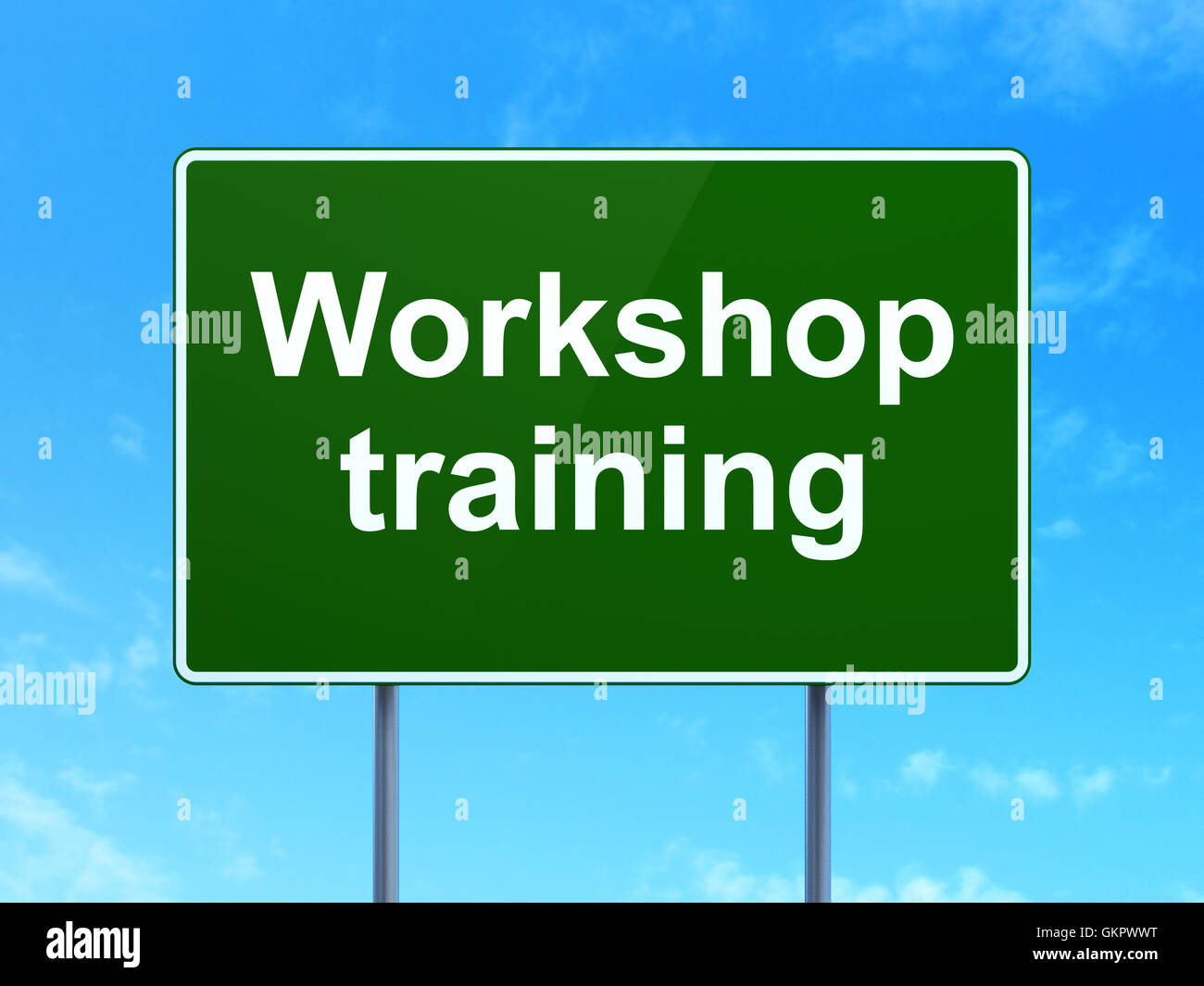 Studying concept: Workshop Training on road sign background Stock Photo ...