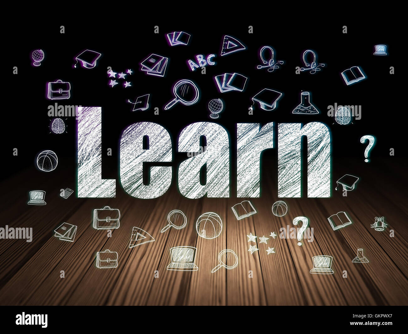 Learning concept: Learn in grunge dark room Stock Photo - Alamy