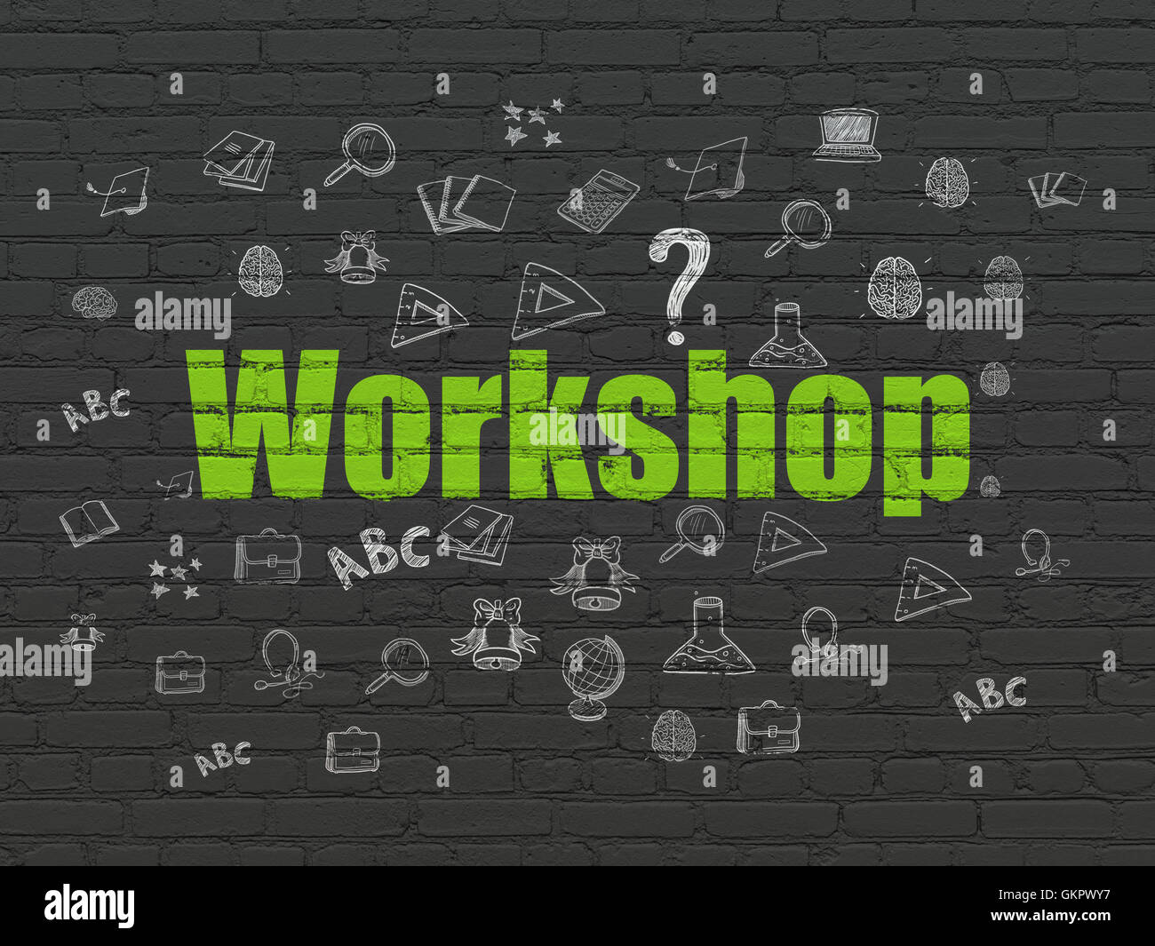 Studying concept: Workshop on wall background Stock Photo - Alamy