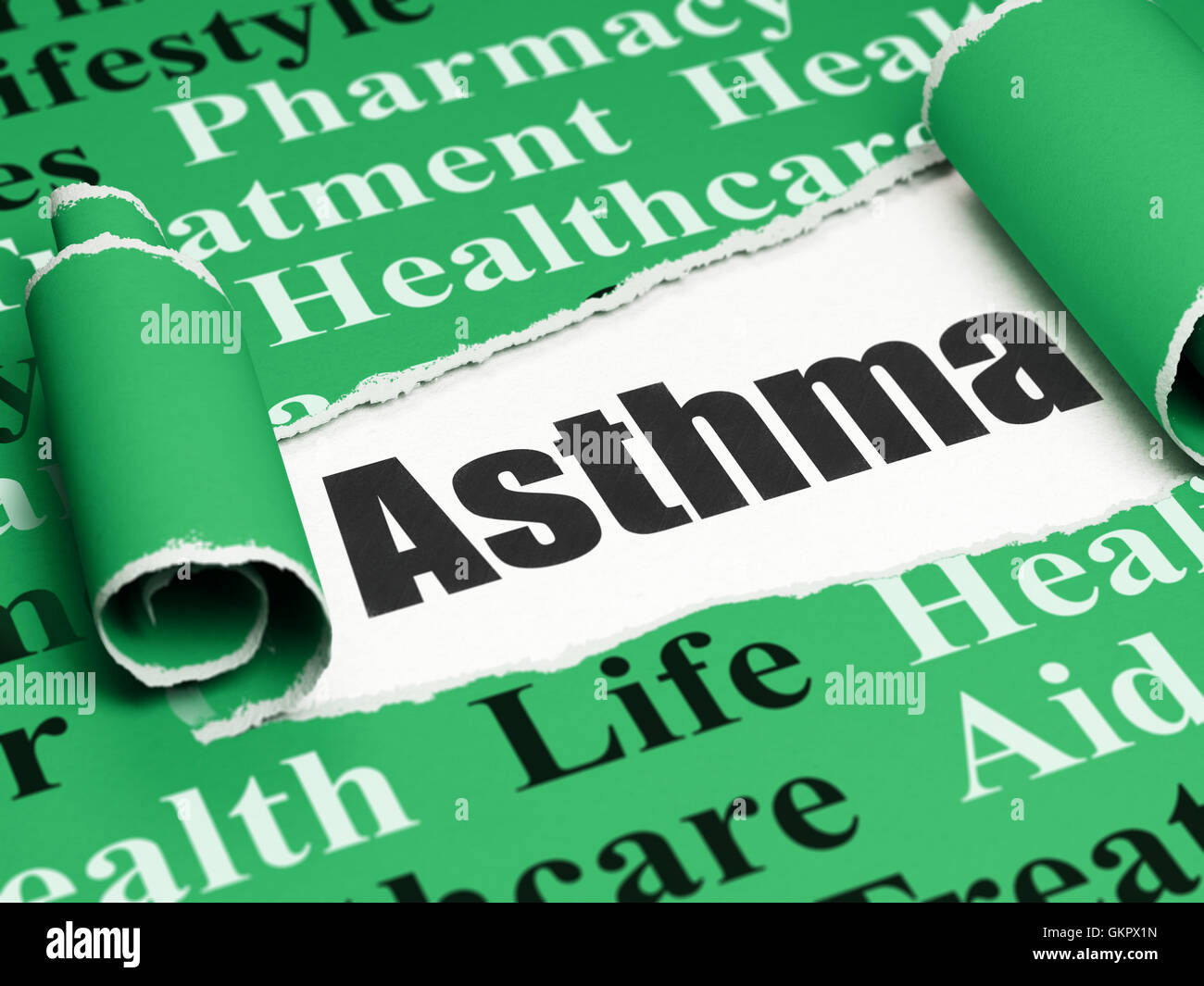 Healthcare concept: black text Asthma under the piece of torn paper ...