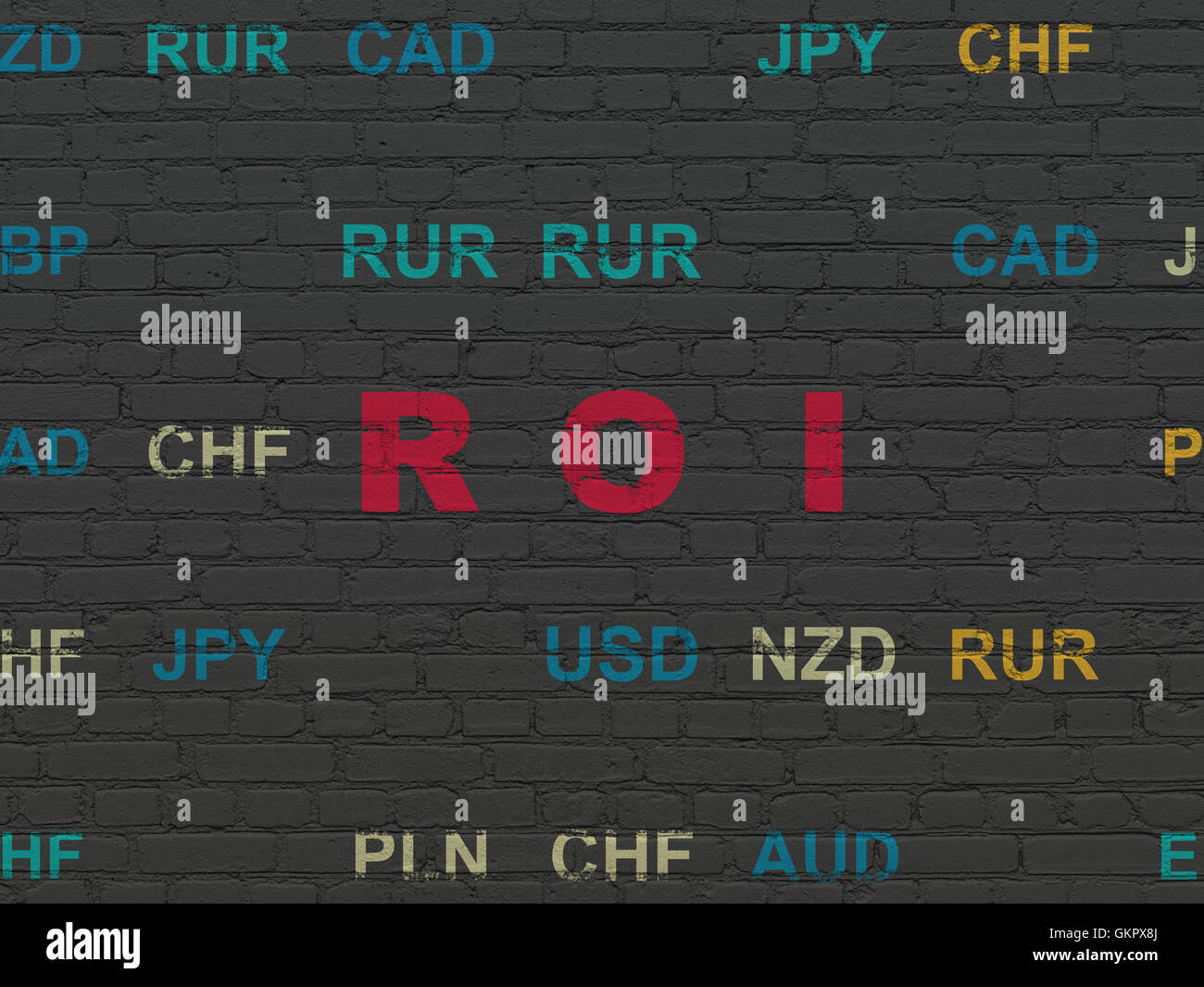 Finance concept: ROI on wall background Stock Photo - Alamy